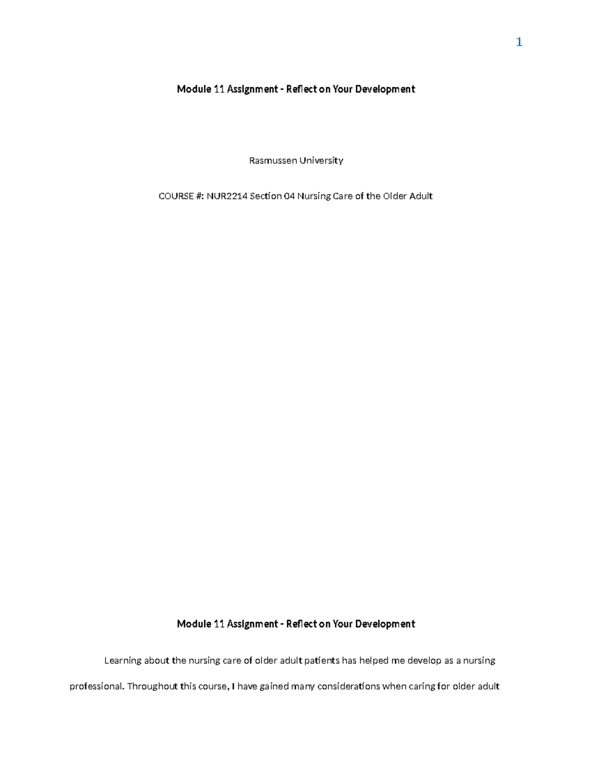 NUR2214 Module 11 Assignment: Reflecting on Nursing Development - Studocu