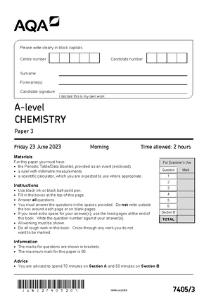 AQA A level Chemistry Revision Checklist - Chemistry Revision Checklist Physical Chemistry ...