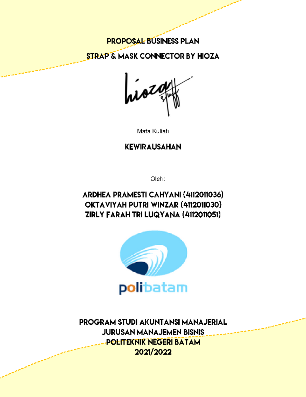 Proposal Bisnis Plan Strap & Mask Connector oleh Hioza - Studocu