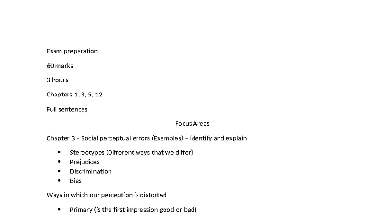 Exam Prep - Study Notes for 60 Marks (Chapters 1, 3, 4, 5, 12) - Studocu