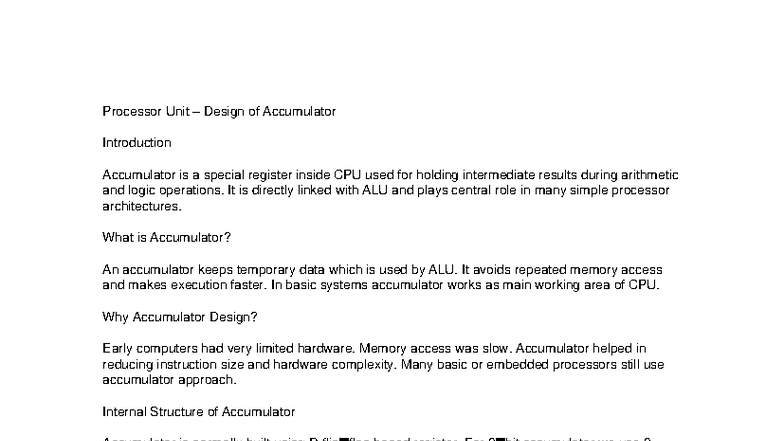 Accumulator Design Notes: Understanding CPU Processor Unit - Studocu