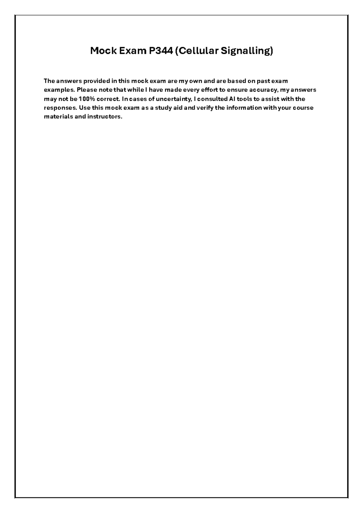 Mock Exam P344: Cellular Signalling Study Guide - Studocu