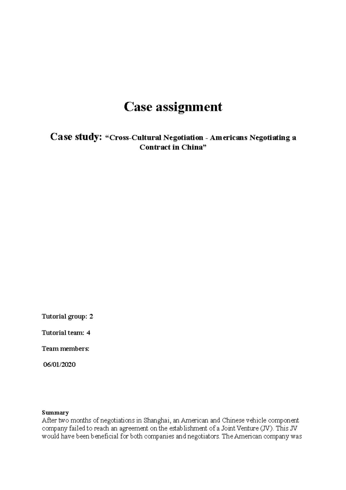 Case 3 CCM - Cross-Cultural Negotiation Challenges in U.S.-China ...