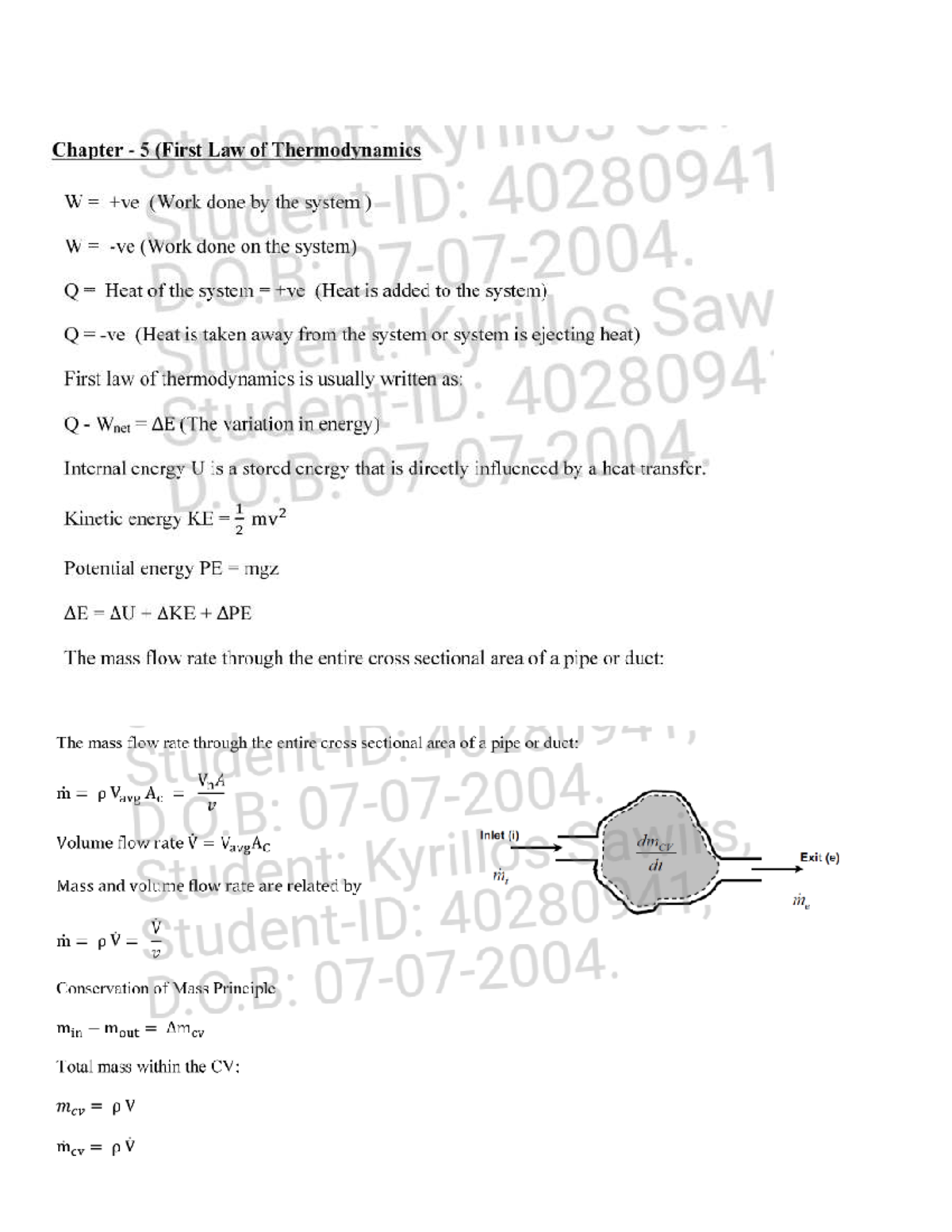 Chapter 5 Summary: First Law of Thermodynamics & Fluid Devices (ID ...