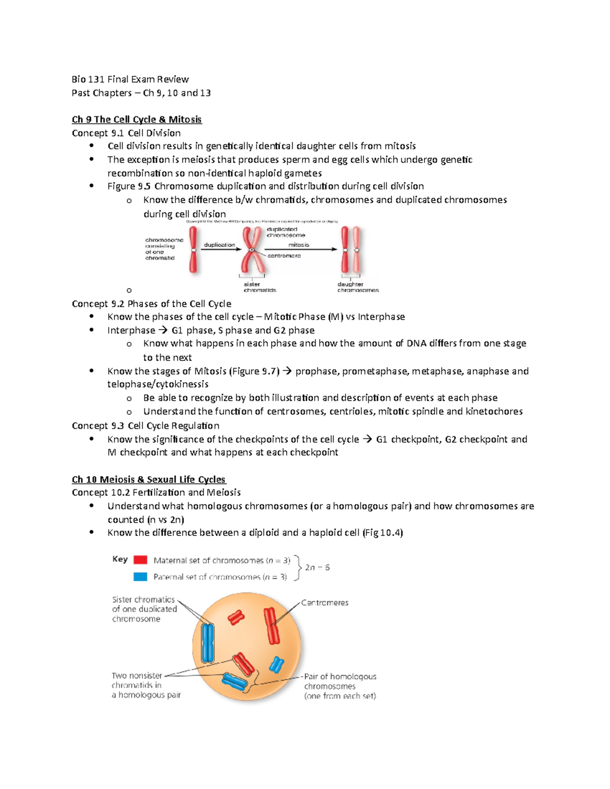 Bio 131 Final Exam Review: Key Concepts from Ch 9, 10, and 13 Fa2020 ...