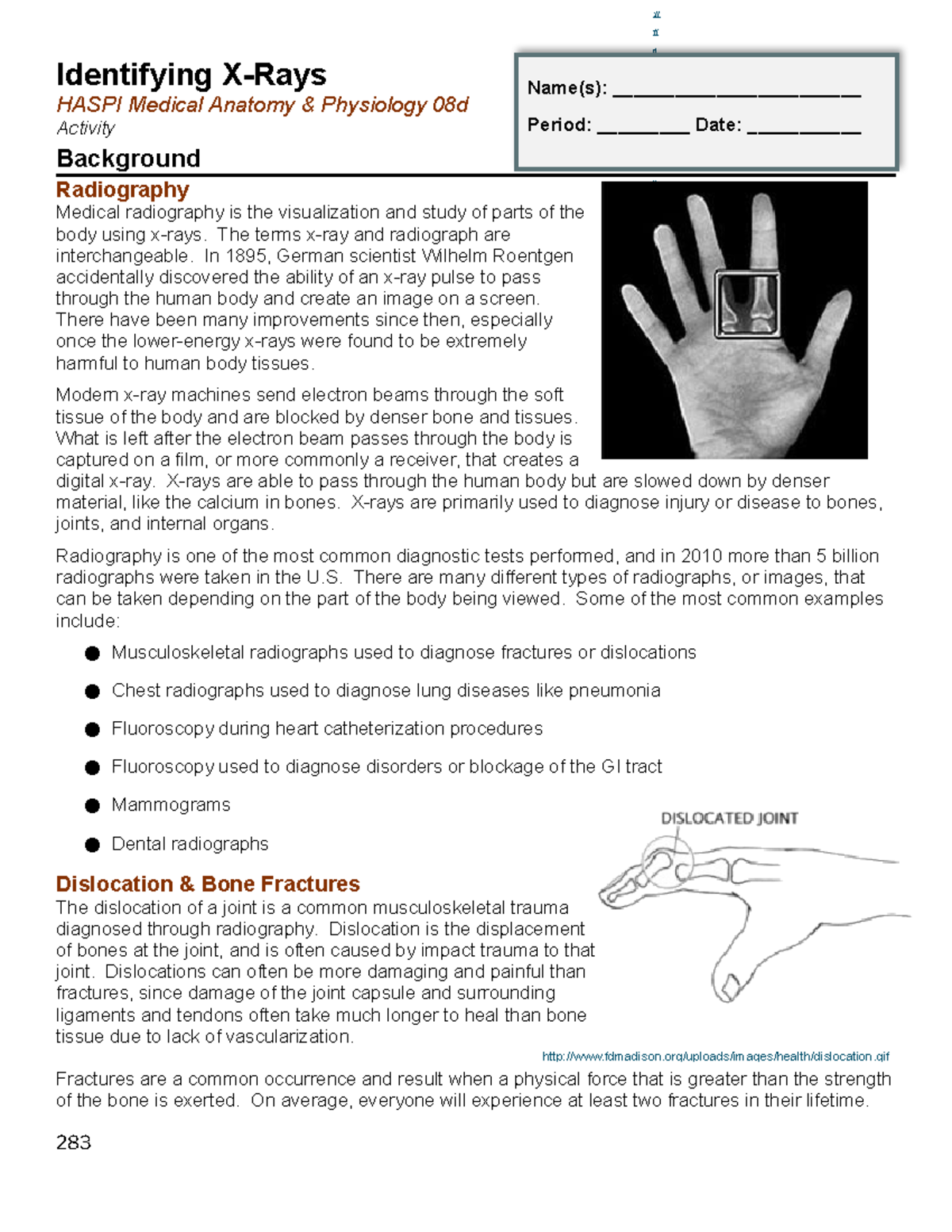 HASPI Medical Anatomy & Physiology 08d: Identifying X-Rays Guide - Studocu
