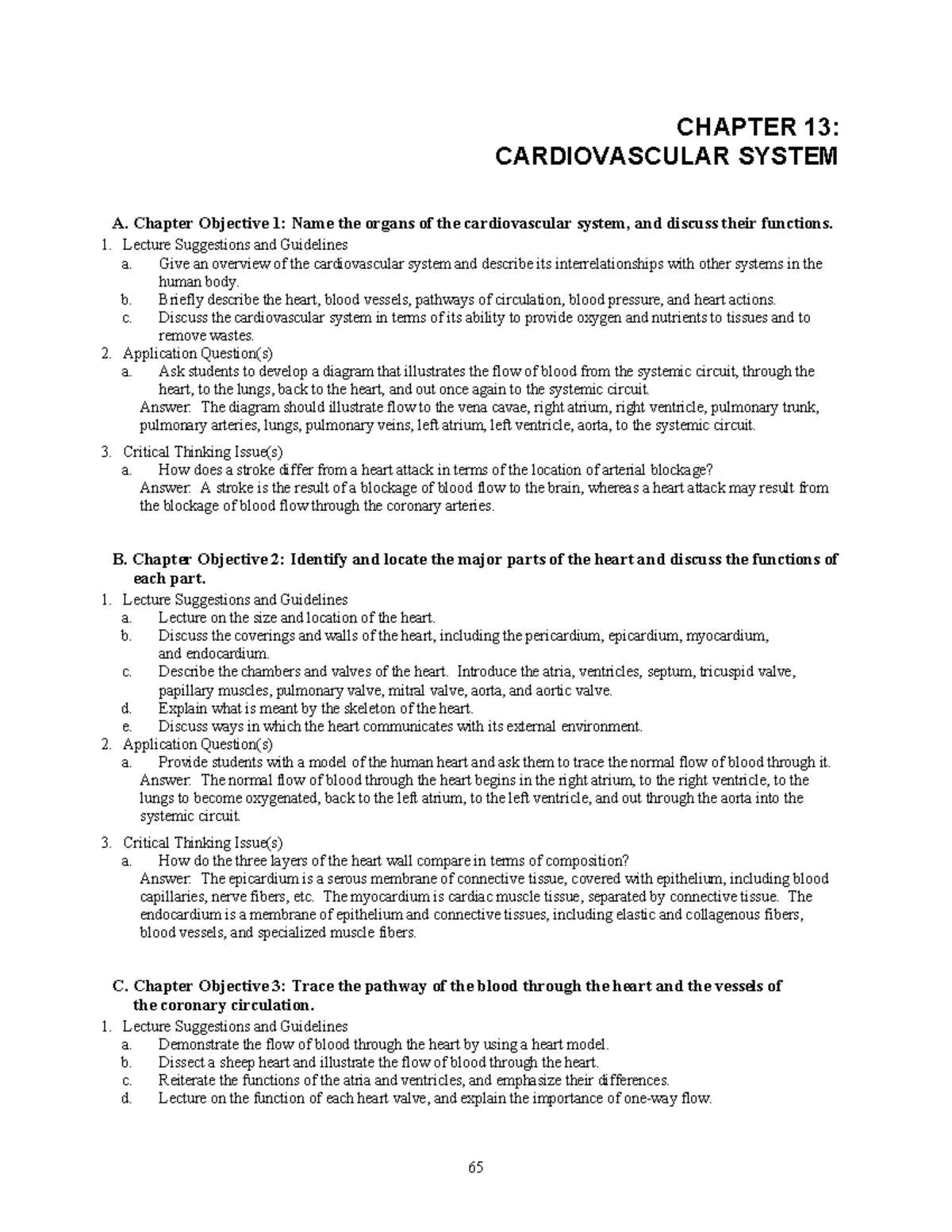 CHAPTER 13: CARDIOVASCULAR SYSTEM - Key Concepts & Objectives - Studocu