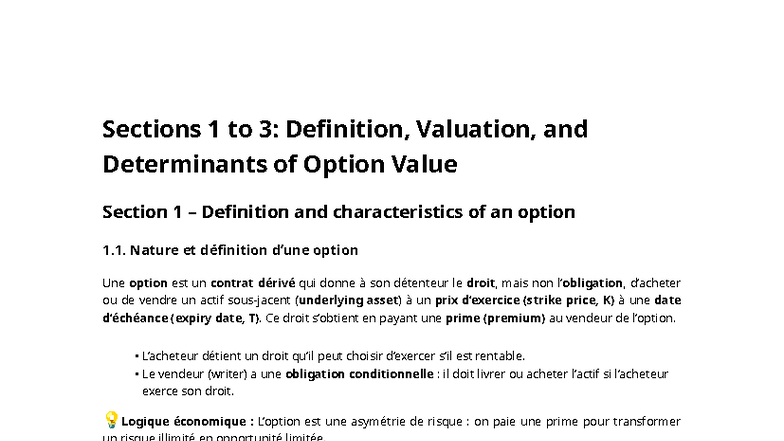 Cours Complet sur les Dérivés - Chapitre 4: Options et Valorisation ...