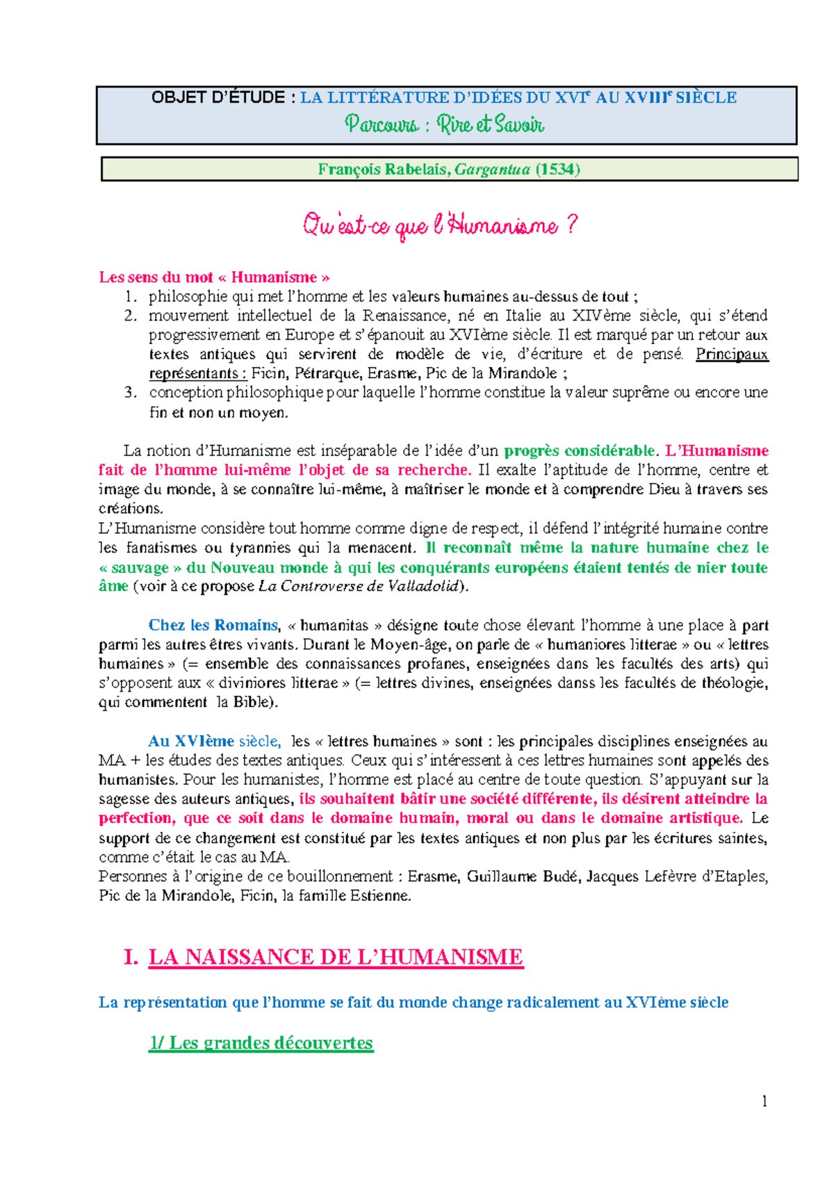 L'Humanisme: Perspectives et Débats au XVIe Siècle (OBJET D’ÉTUDE) - Studocu
