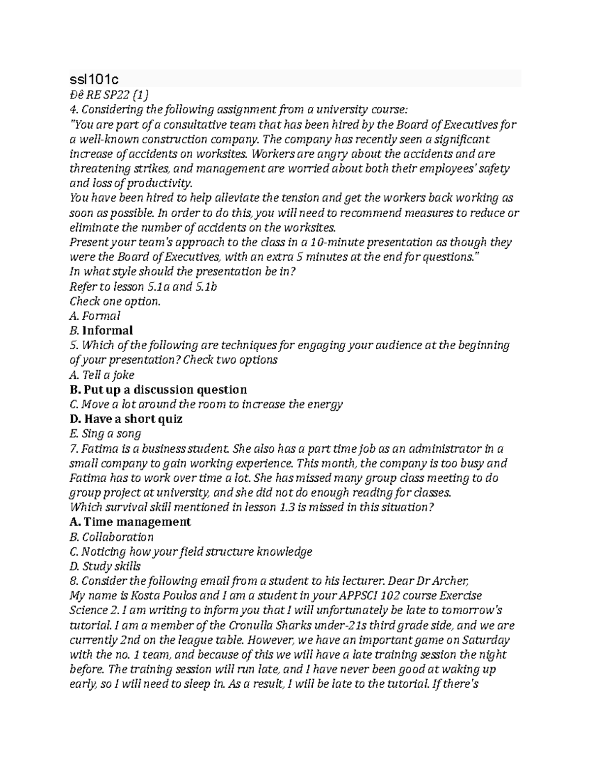 SSL101C - SP22 Presentation Assignment and Engagement Techniques - Studocu