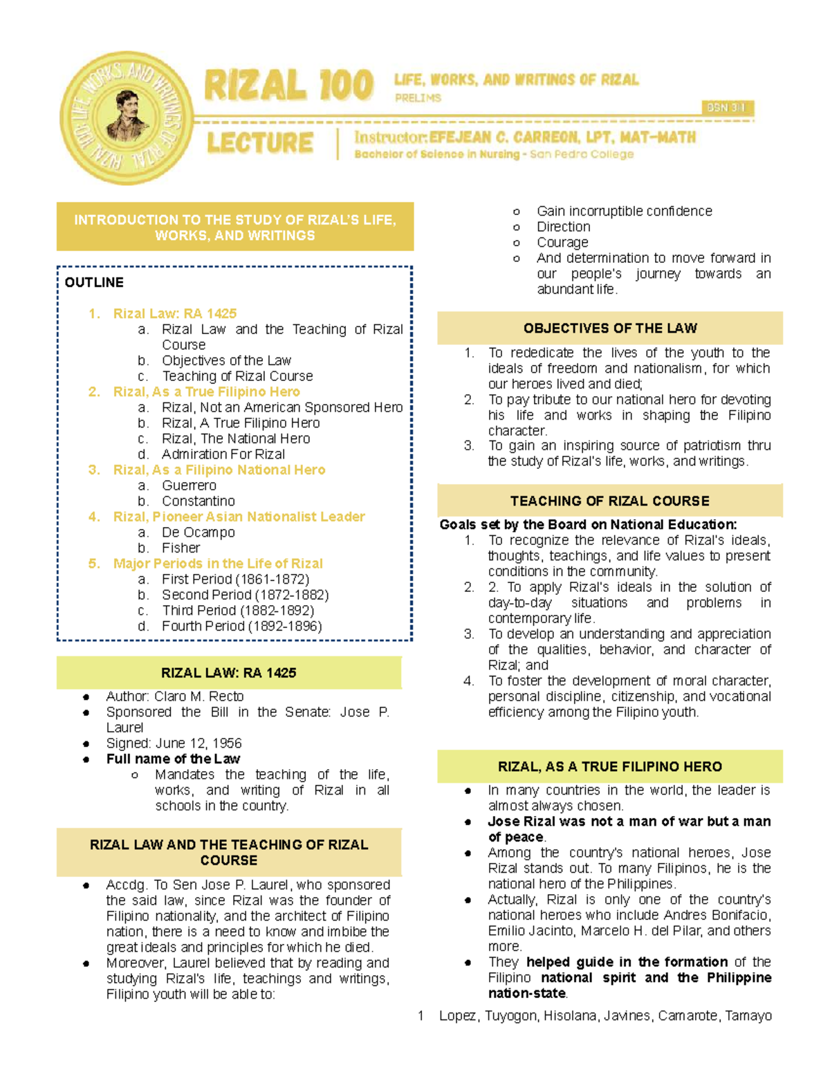 Rizal-100: Comprehensive Notes on Rizal's Life and Legacy - Studocu