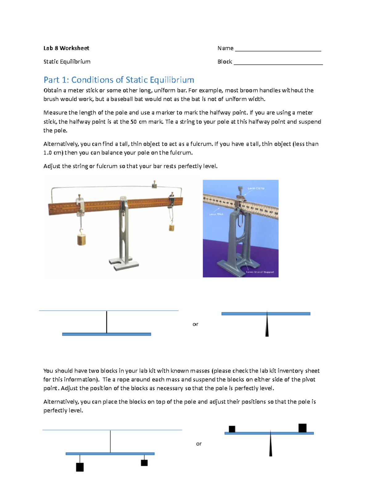Lab 8: Rotational Statics and Conditions of Static Equilibrium ...