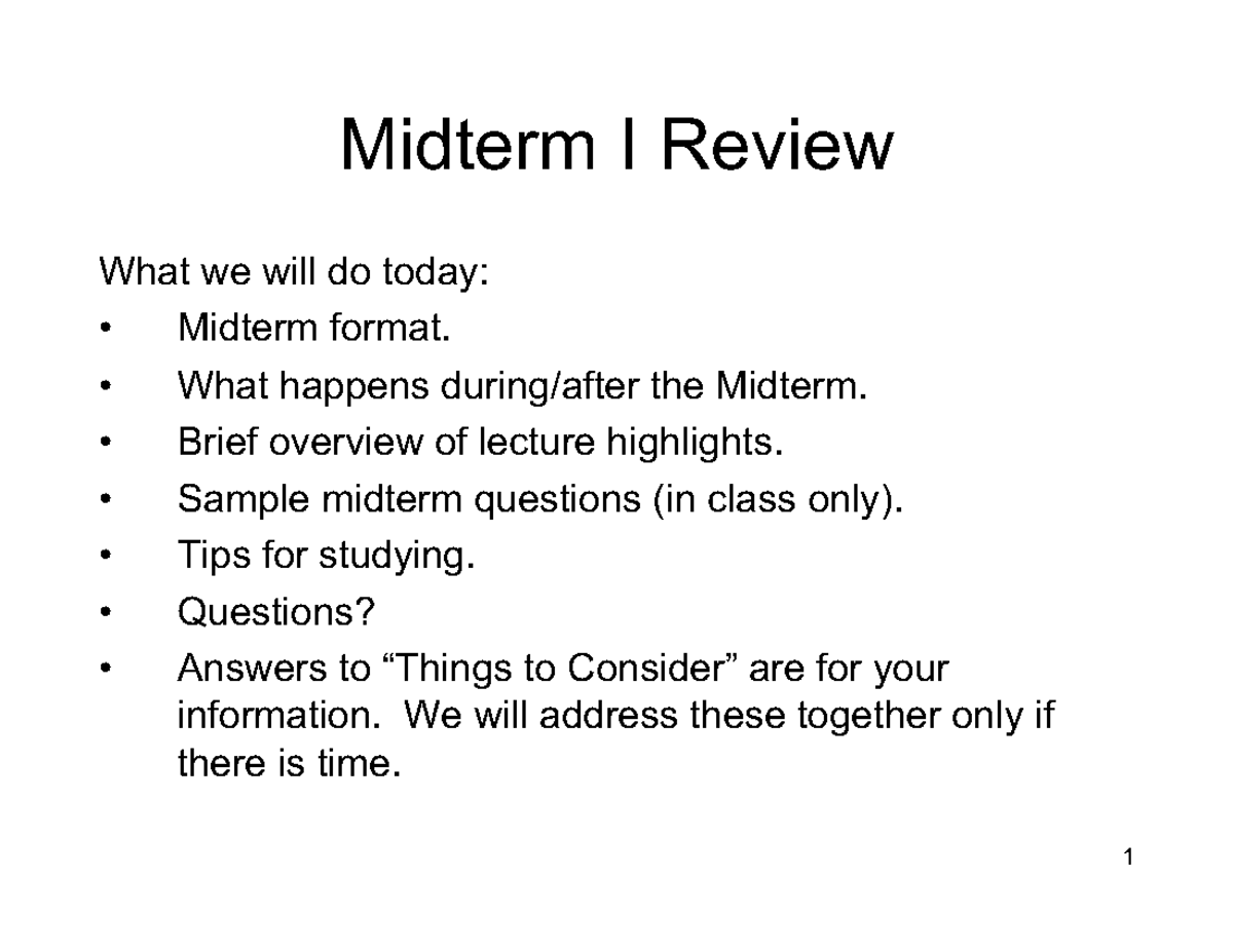 Midterm I Review 2025: Exam Format & Study Tips - Studocu