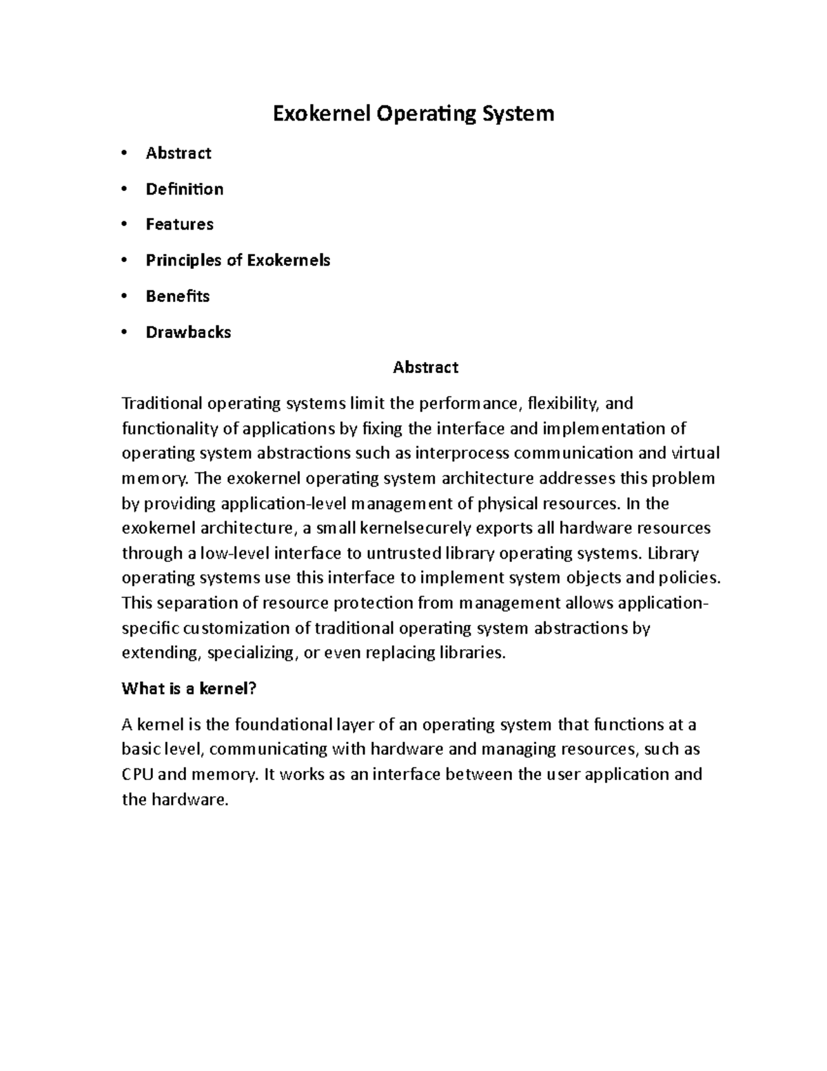 SB11080 Exokernel OS Overview: Principles, Benefits, and Design - Studocu
