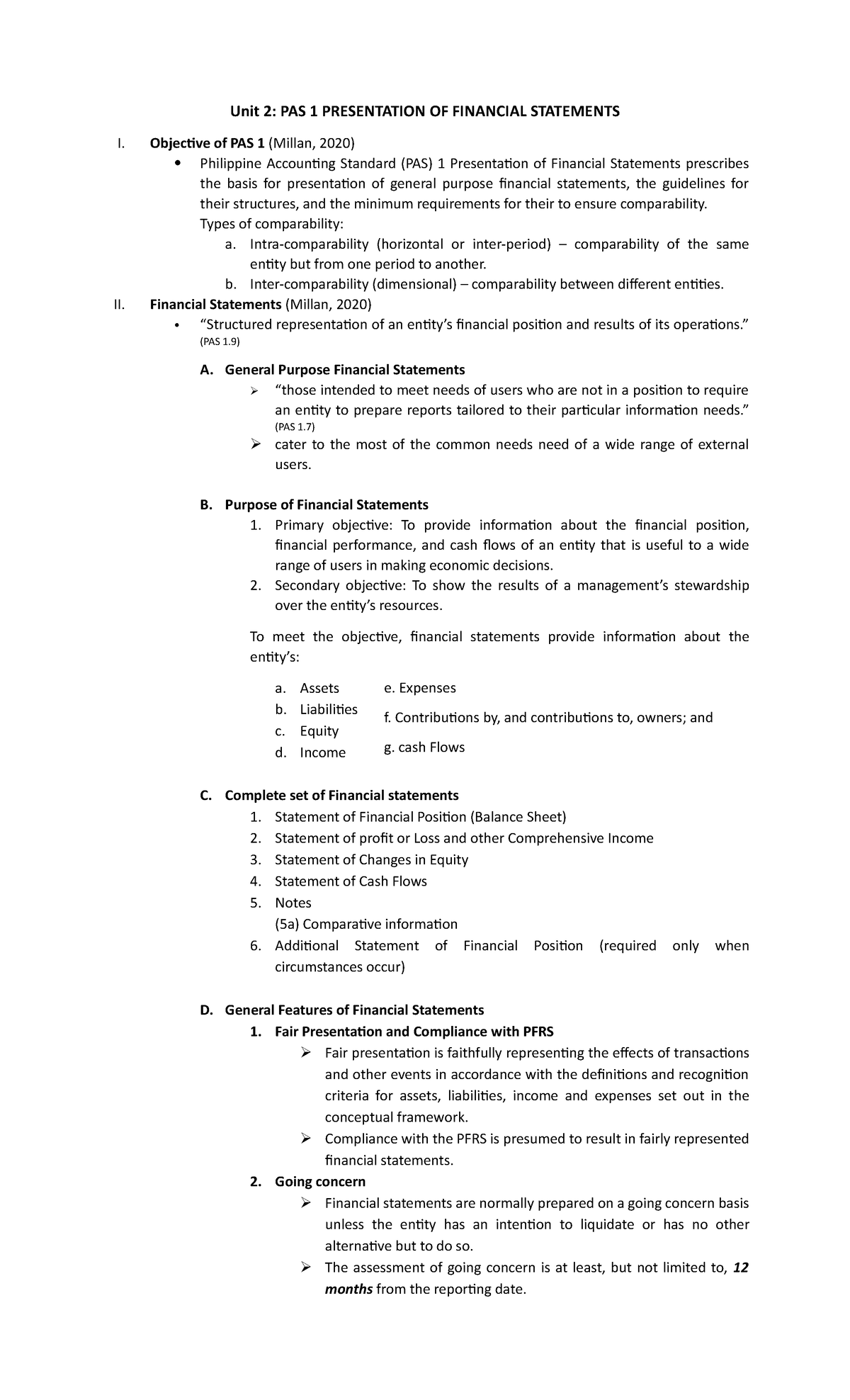 PAS 1 - Summary of Financial Statements Presentation Principles - Studocu