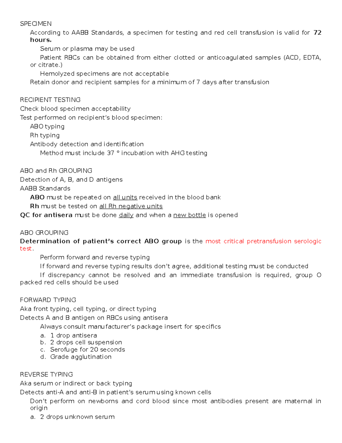ISBB - Scratch notes - BS in Medical Laboratory Science - Central - Studocu