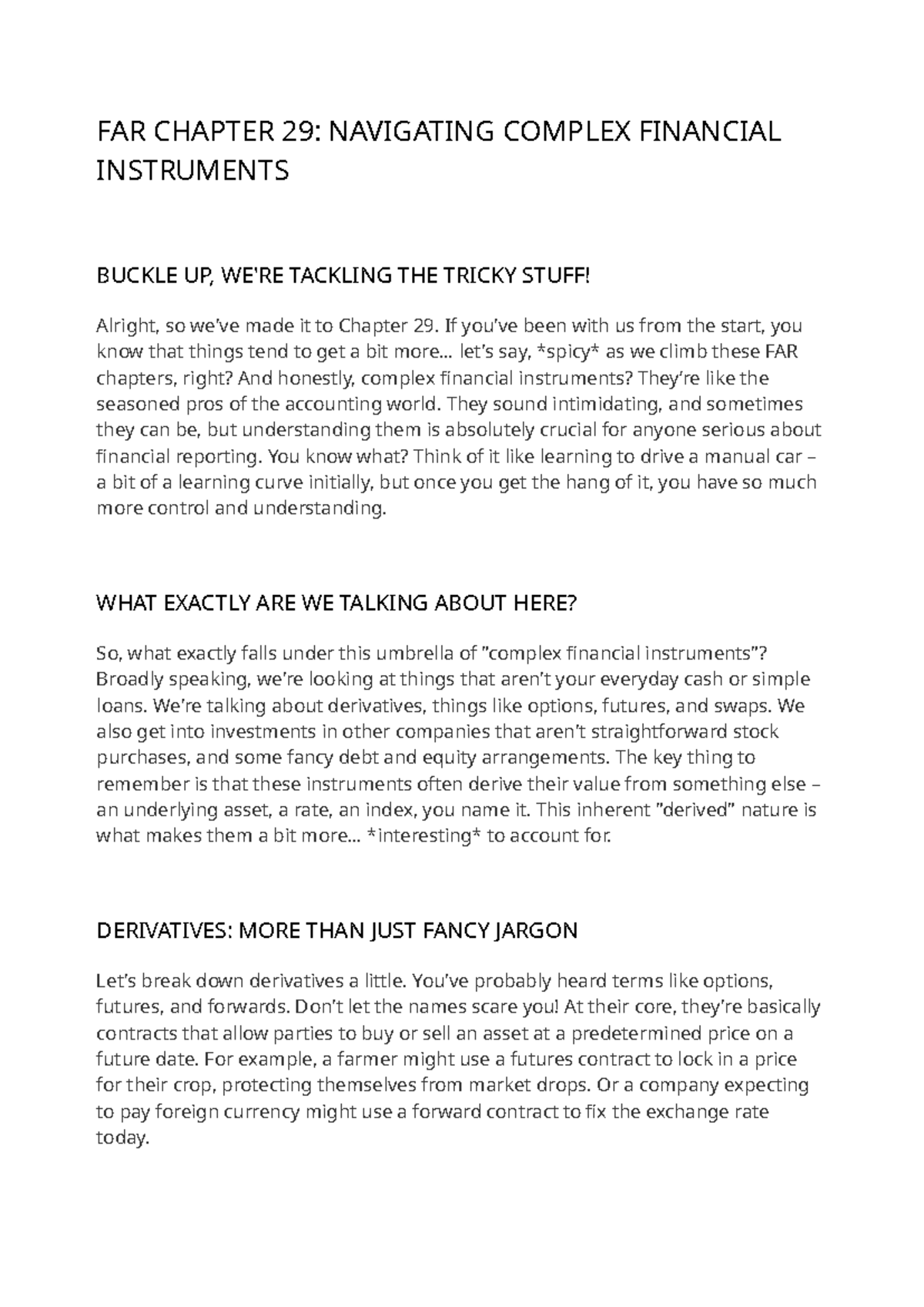 FAR CH29: Mastering Complex Financial Instruments and Reporting - Studocu