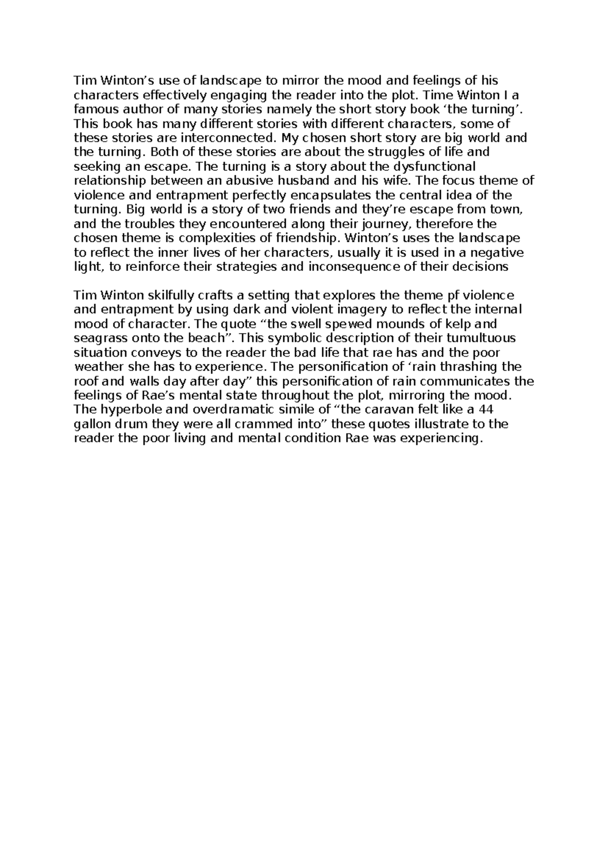 Tim Winton: Landscape as a Reflection of Character Mood and Themes ...