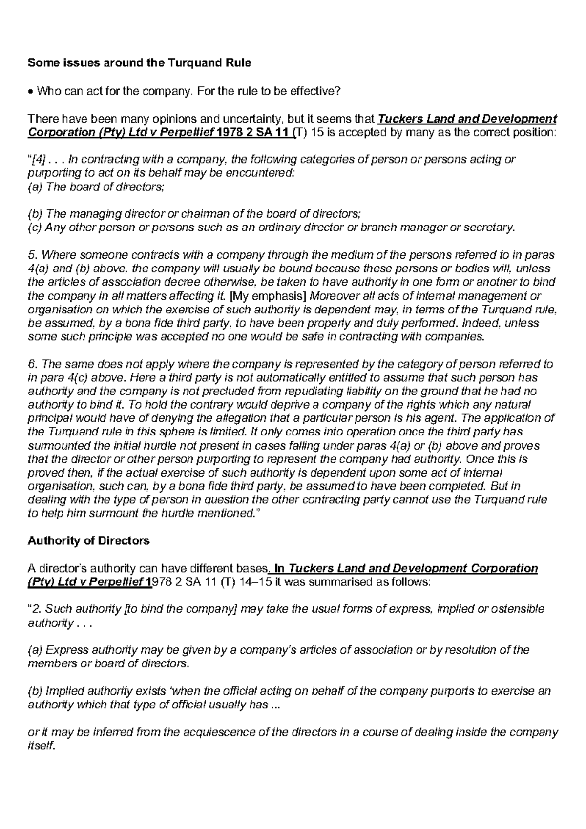 Case Law Analysis: The Turquand Rule and Authority in Companies - Studocu