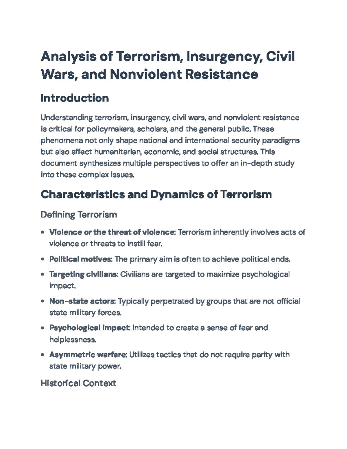 Analysis of Terrorism, Insurgency, Civil Wars, and Nonviolent ...