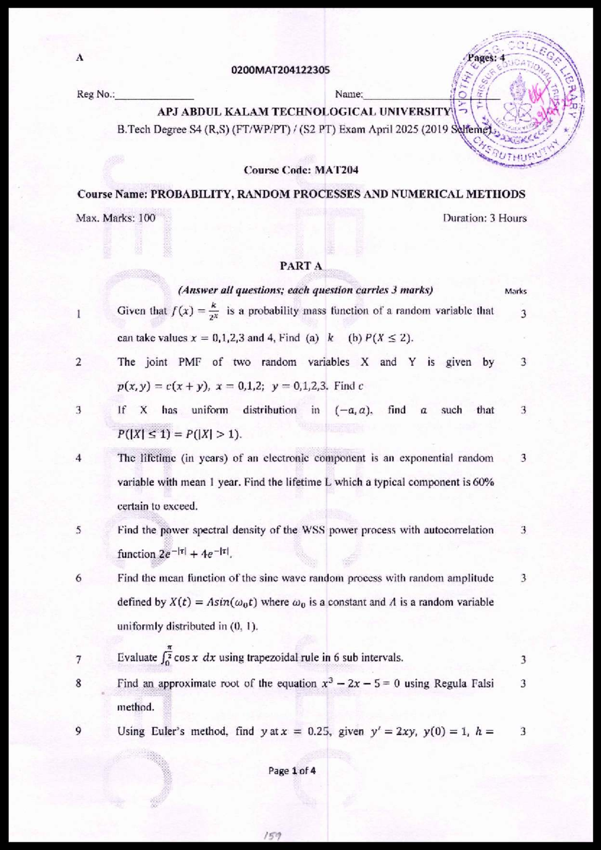 MAT204 Final Exam Notes: Probability, Random Processes & Numerical ...