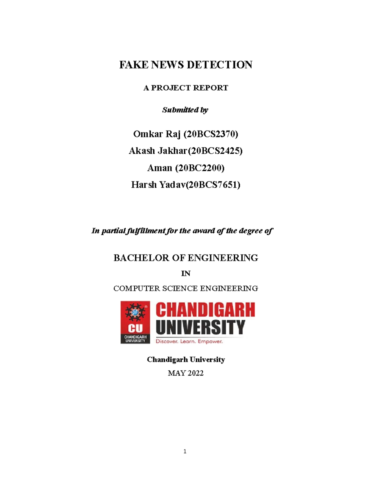 Final Report Fake News Detection - FAKE NEWS DETECTION A PROJECT REPORT ...