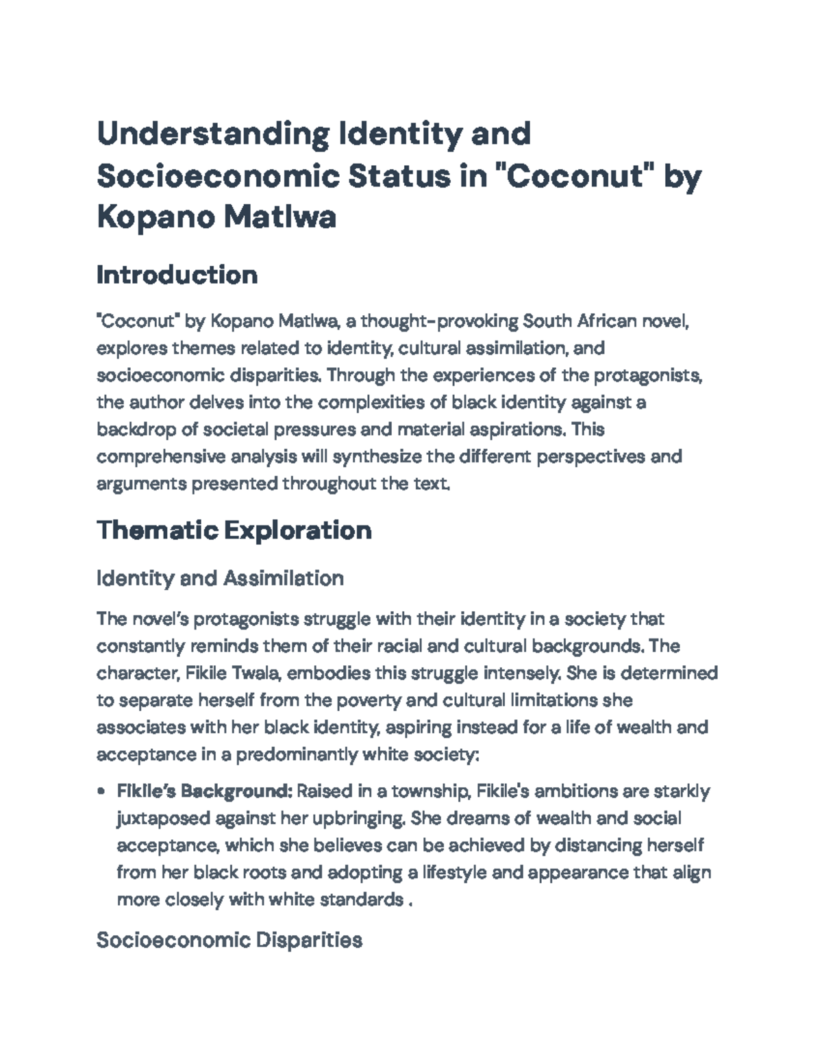 Exploring Identity & Socioeconomic Status in "Coconut" (ENG 203) - Studocu