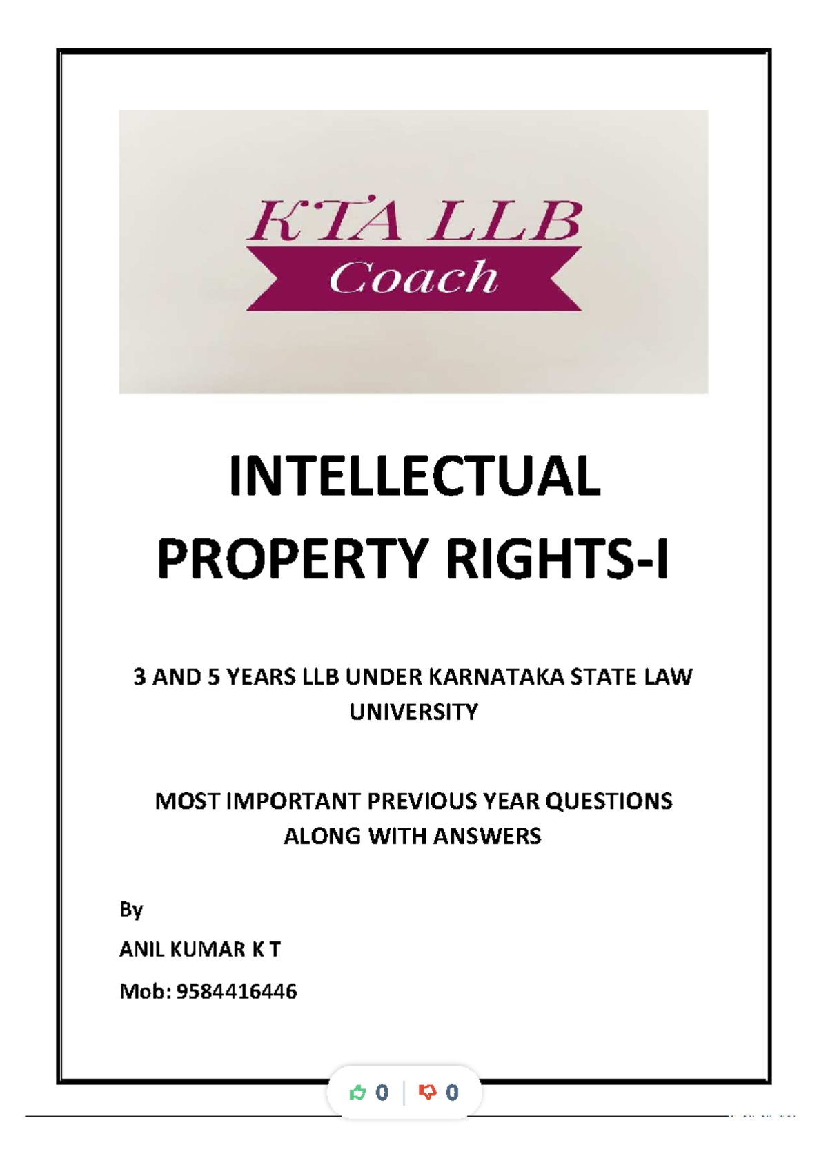 Intellectual Property Rights-I (KSLU) - Final Exam Notes & Key ...