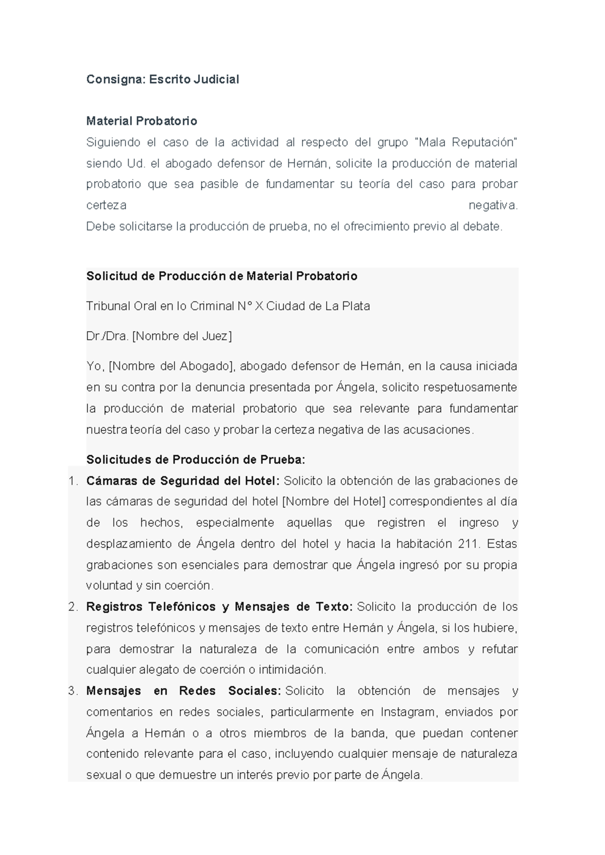 PPB 2 - Solicitud de Producción de Material Probatorio - Practica III ...