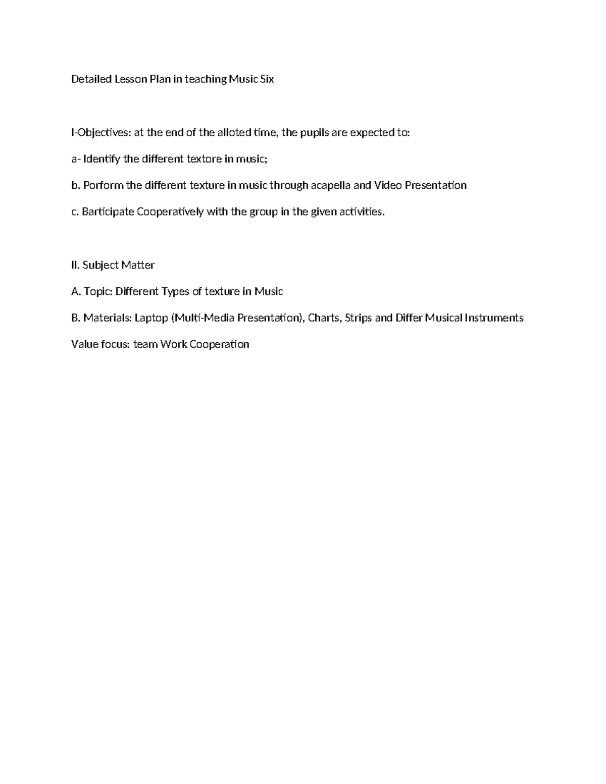 Grade 6 Lesson Plan: Exploring Different Textures in Music - Studocu