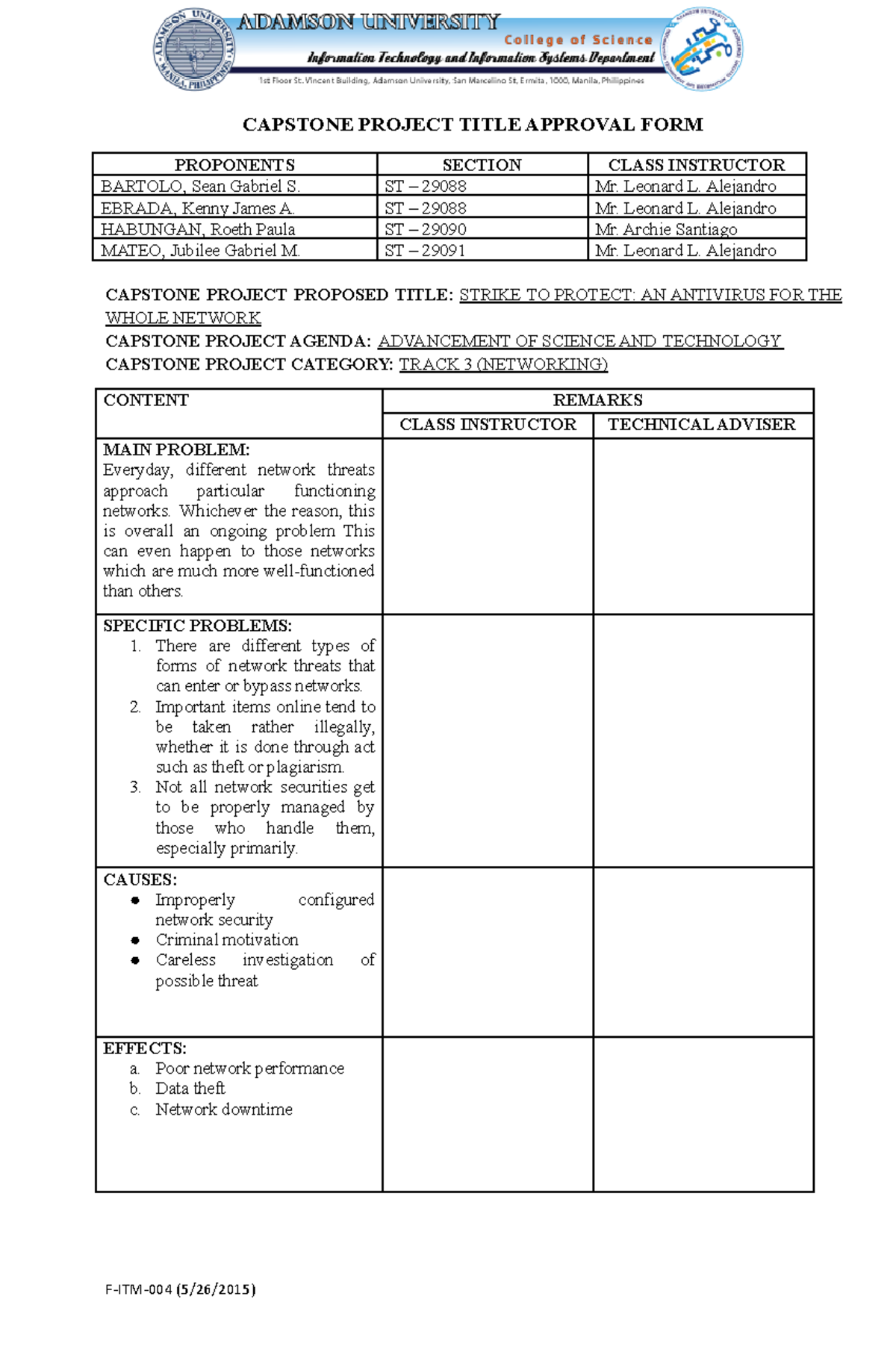 IT Capstone Project ST - 29088: Title Approval Form for Antivirus ...
