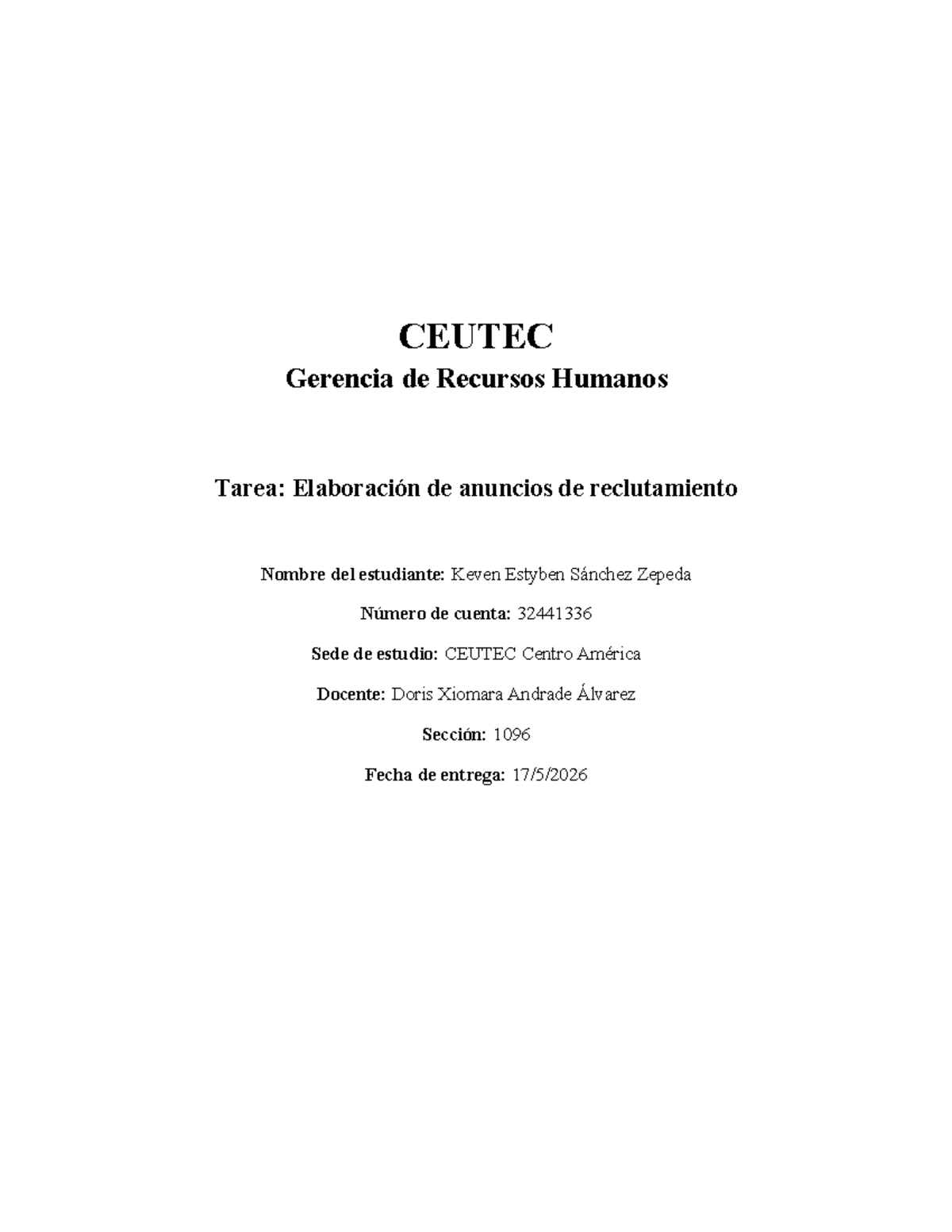 CEUTEC Tarea 4: Anuncios de Reclutamiento y Perfiles de Puestos - Studocu