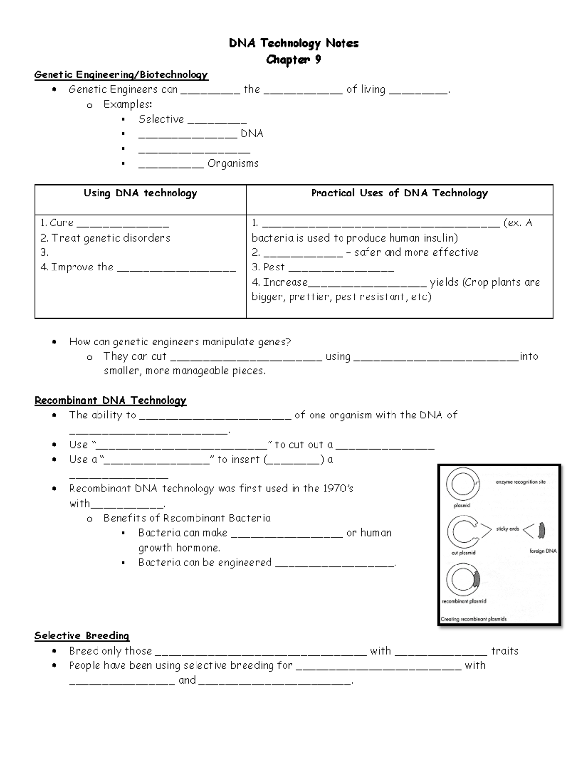 Dna biotechnology notes 2016 - DNA Technology Notes Chapter 9 Genetic ...