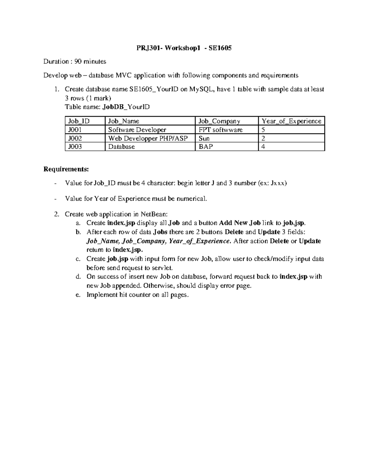 PRJ301 Workshop 1: SE1605 Web-Database MVC App Development Guide - Studocu