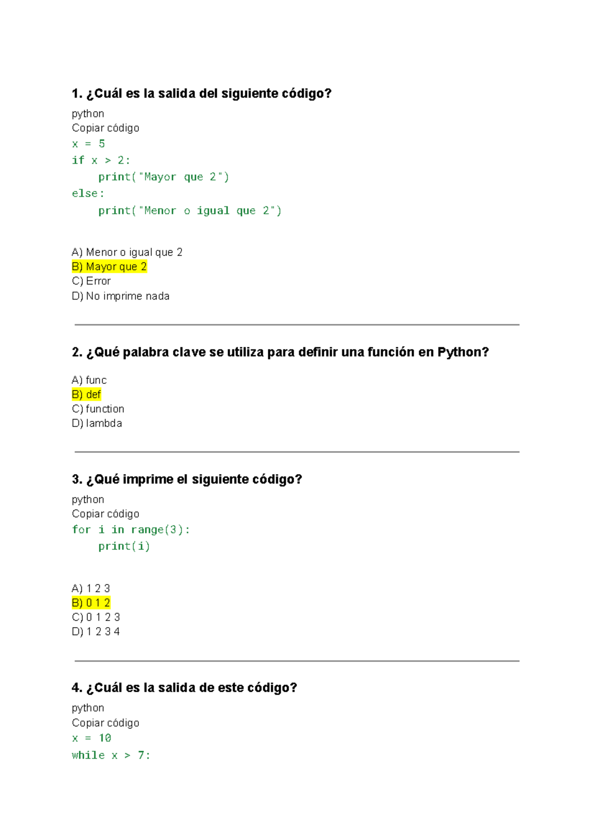 Examen de Introducción a Python - Preguntas y Respuestas - Studocu