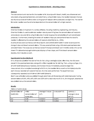 Chem lab experiment 9 lab report - CHEM 123 Experiment 9: Chemical and ...