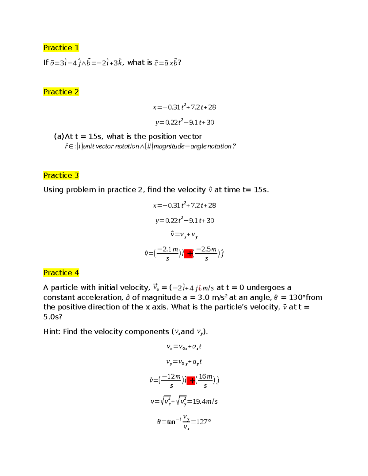 Physics Practice 1: Motion and Velocity Calculations - Studocu