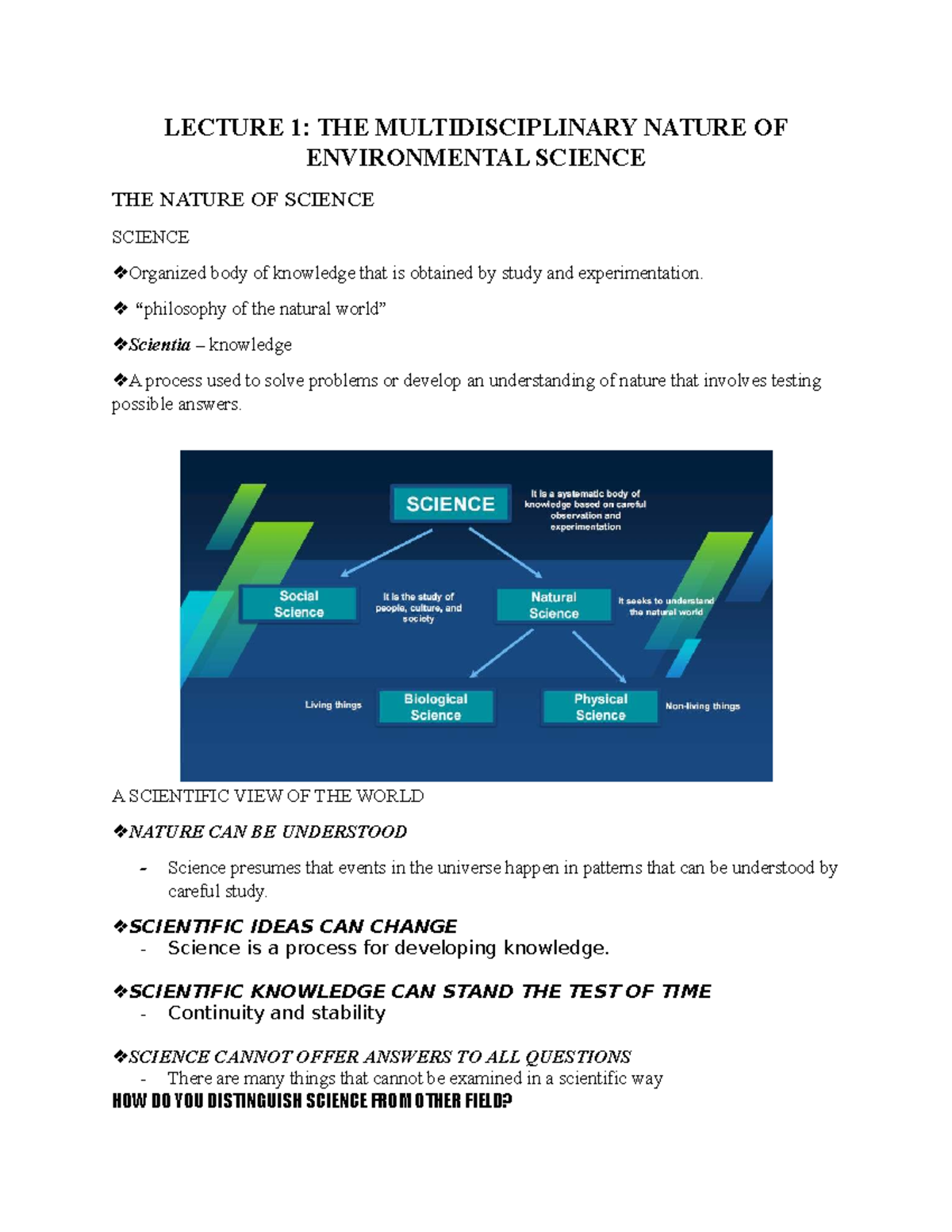 LECTURE 1: Multidisciplinary Aspects of Environmental Science - Studocu