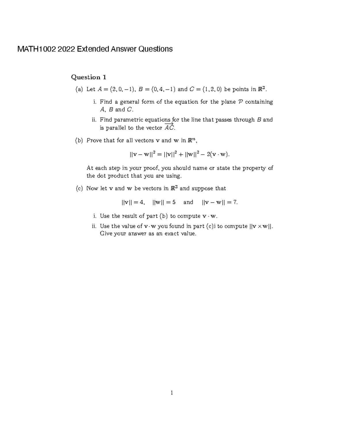 MATH1002 2022 Extended Answer Questions Solutions - Studocu