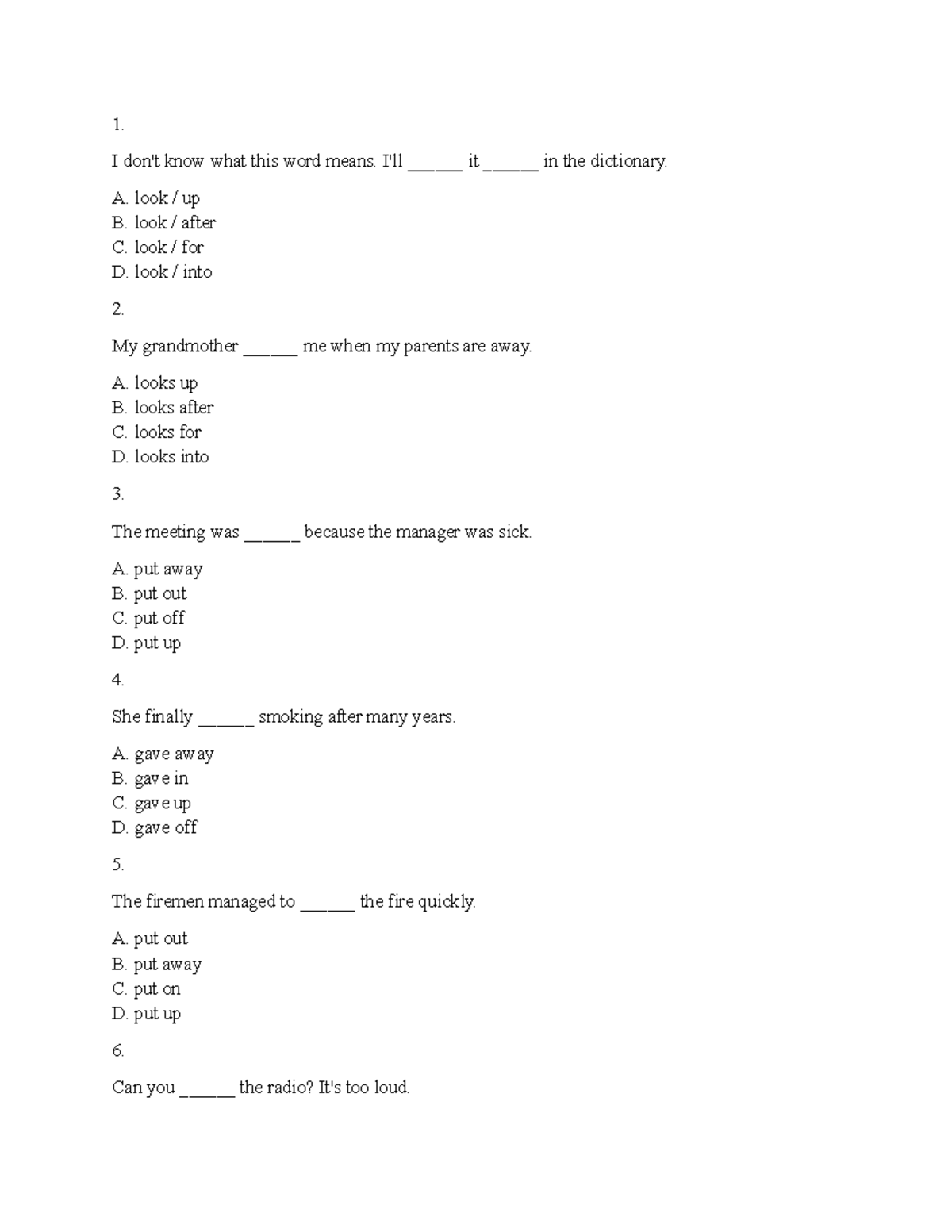 TA2 - Vocabulary Quiz: Phrasal Verbs and Their Meanings - Studocu