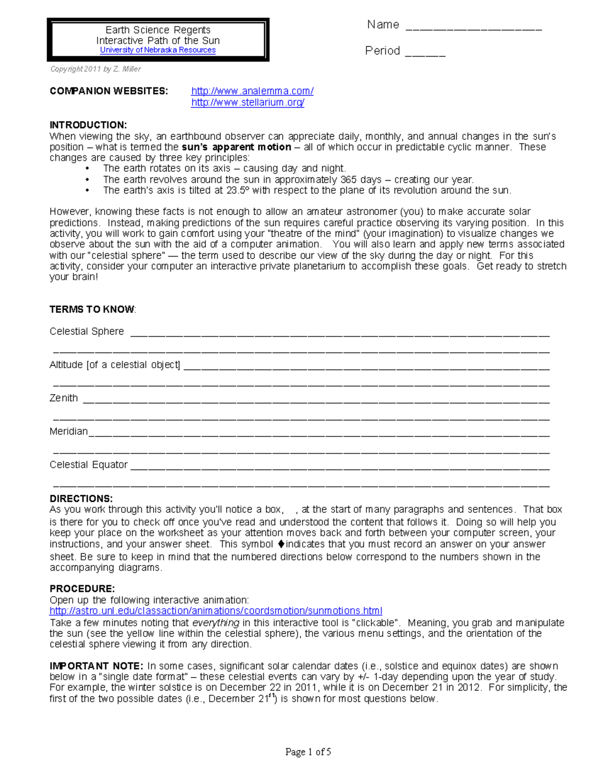 Interactive Earth Science Lab on the Path of the Sun - ES 101 - Studocu