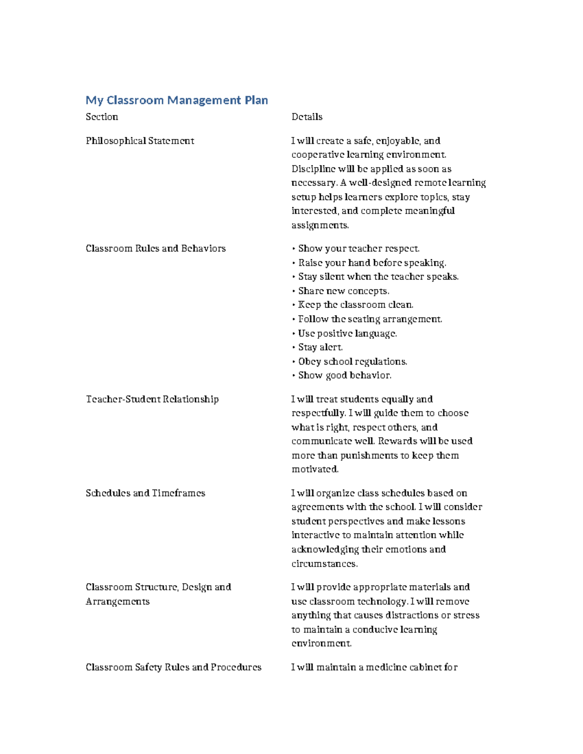 Classroom Management Plan: Structure & Philosophy Overview - Studocu