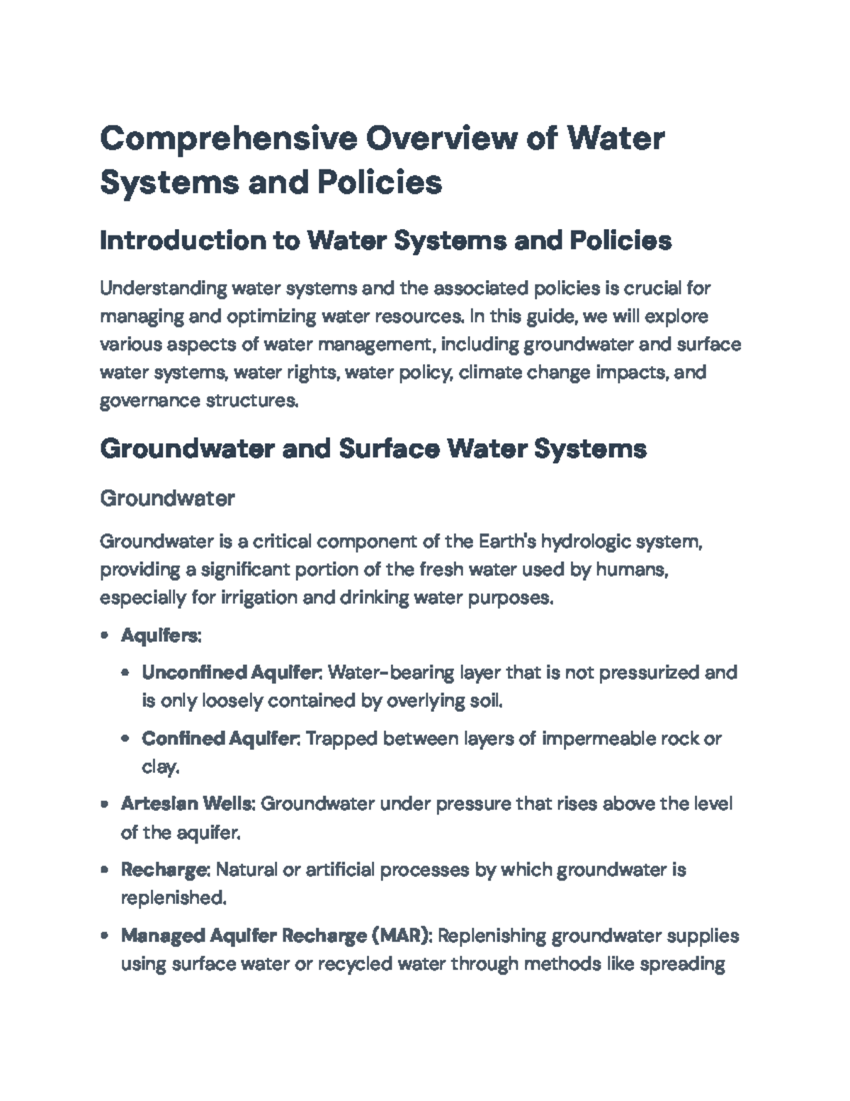 Comprehensive Overview of Water Systems and Policies (ENV 101 ...
