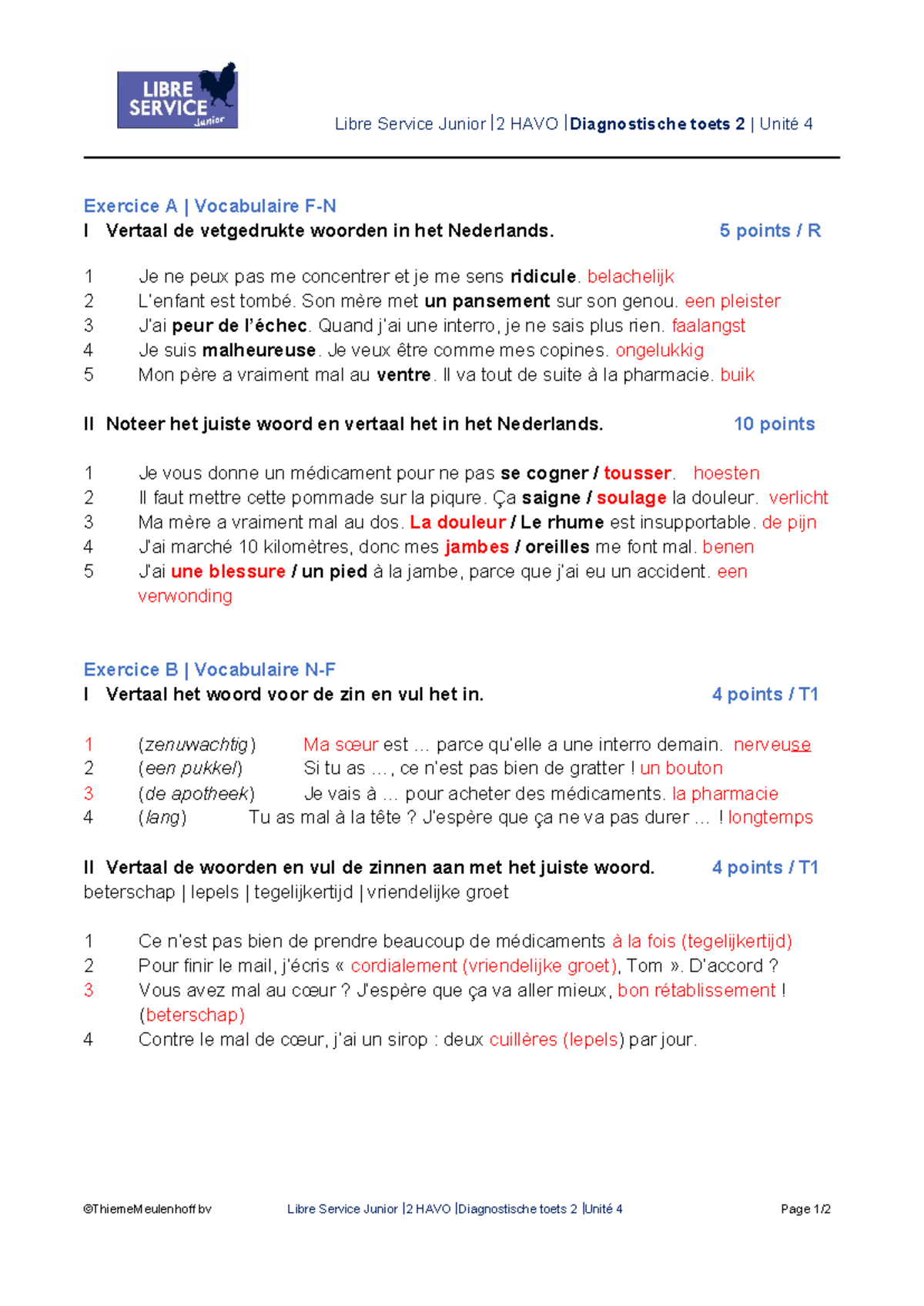 Dtoets-2 Antwoorden | Vocabulaire - Unité 4 - 2 HAVO - Studeersnel