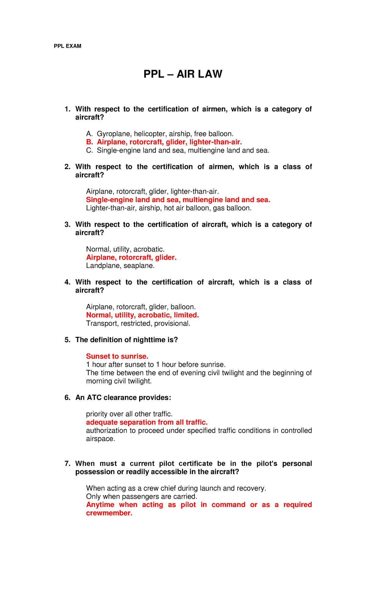 PPL Air Law Final Exam Study Guide and Practice Questions - Studocu