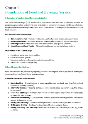 Chapter 1 Introduction to Food and Beverage Services - MODULE 1: INTRODUCTION TO FOOD AND ...