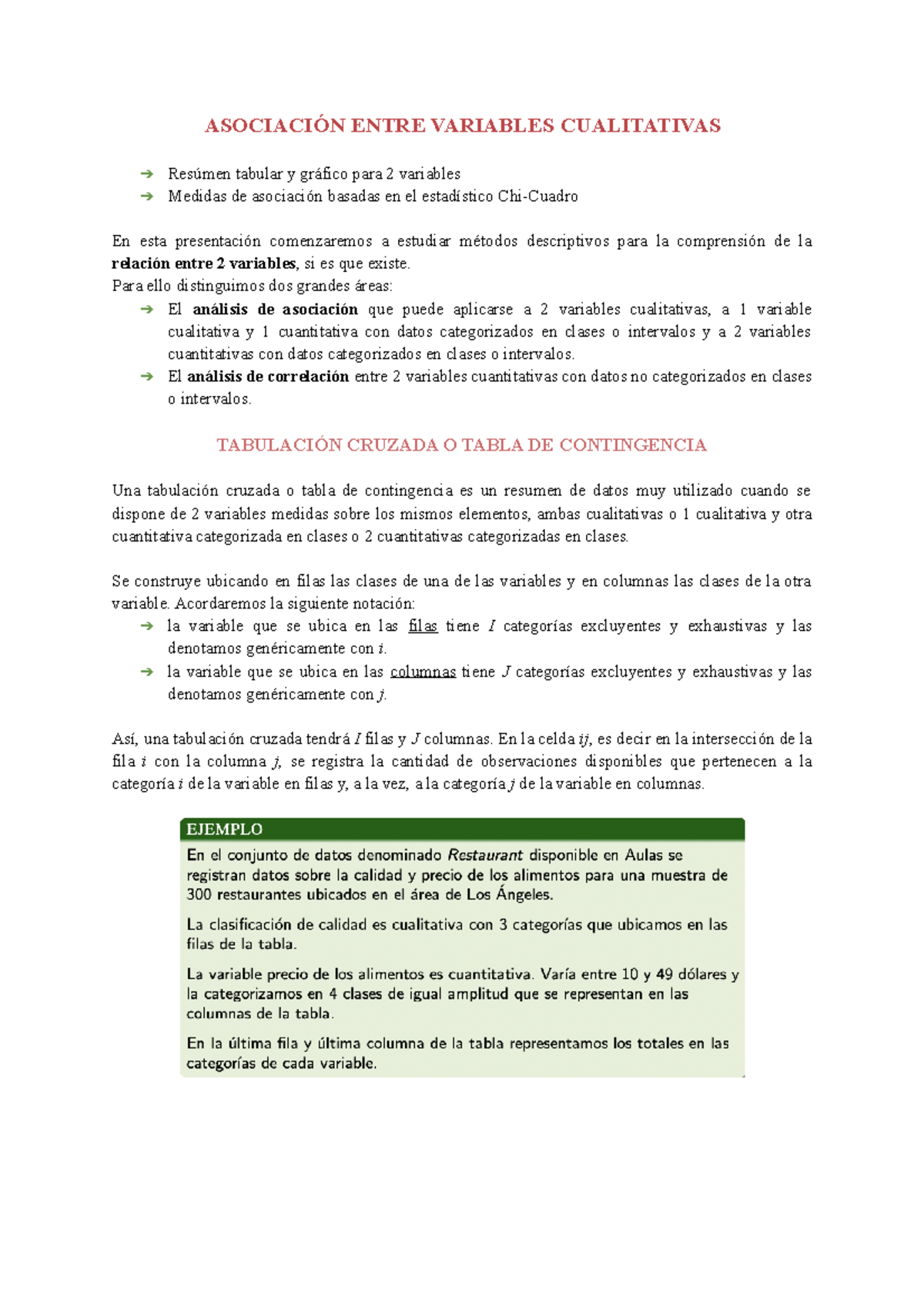 Tema 6: Asociación de Variables Cualitativas y el Chi-Cuadro - Studocu