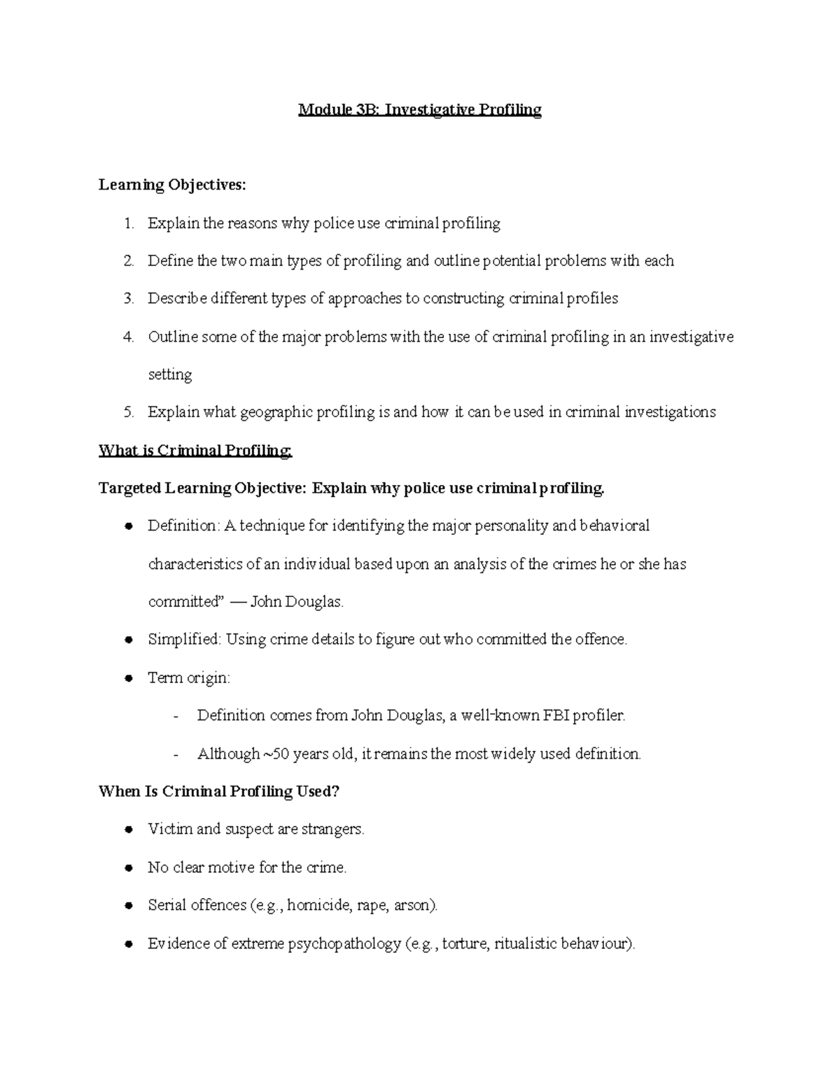 Psyc 3120: Midterm 2 Notes on Criminal Profiling Techniques - Studocu