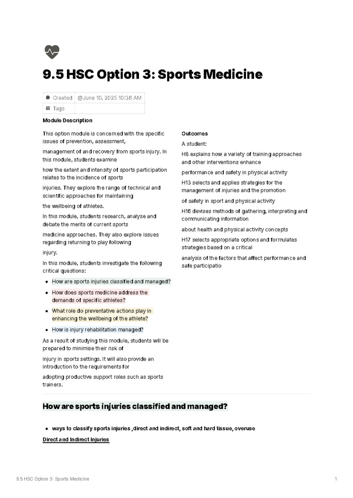 9.5 HSC Option 3: Comprehensive Sports Medicine Notes - Studocu