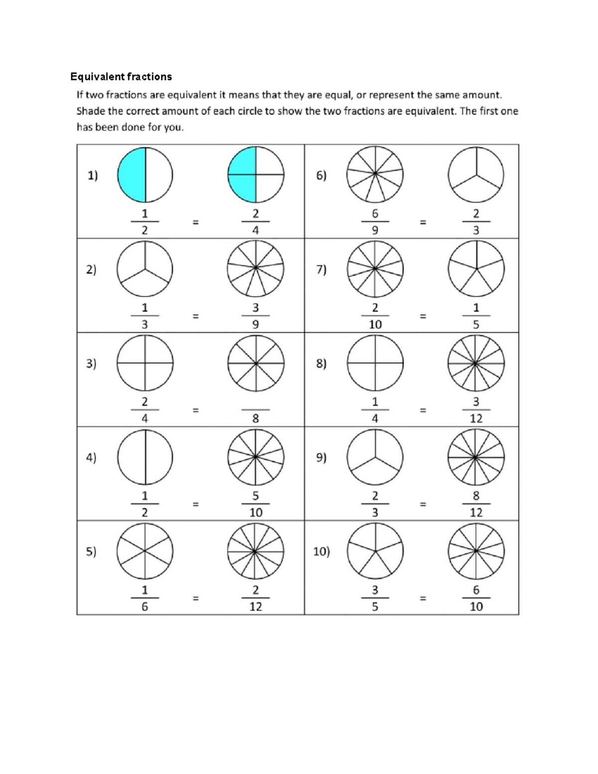 Equivalent and Simplifying Fractions: Practice Exercises - Studocu